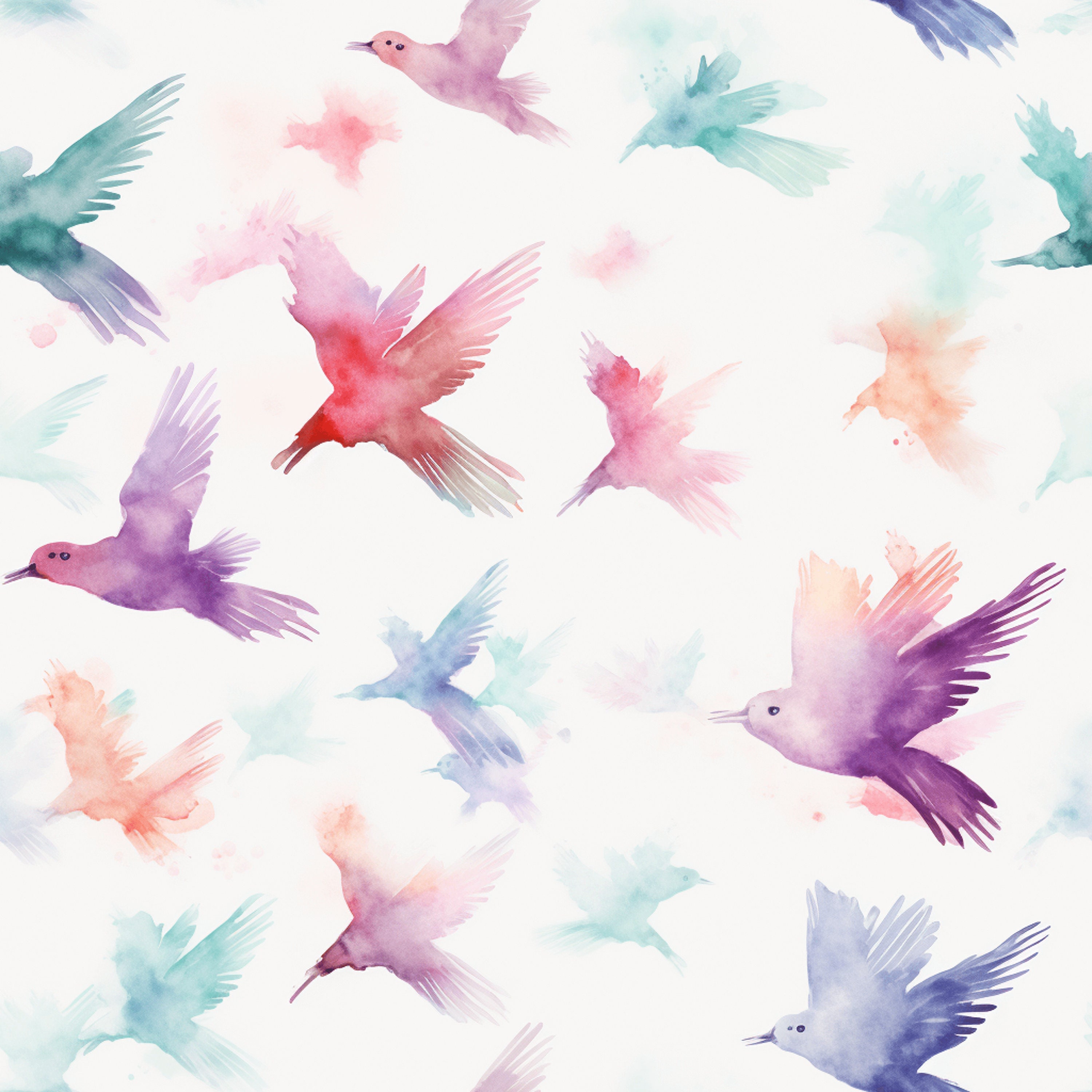 Wild Birds Digital Paper, Translucent Watercolor, Seamless Patterns ...