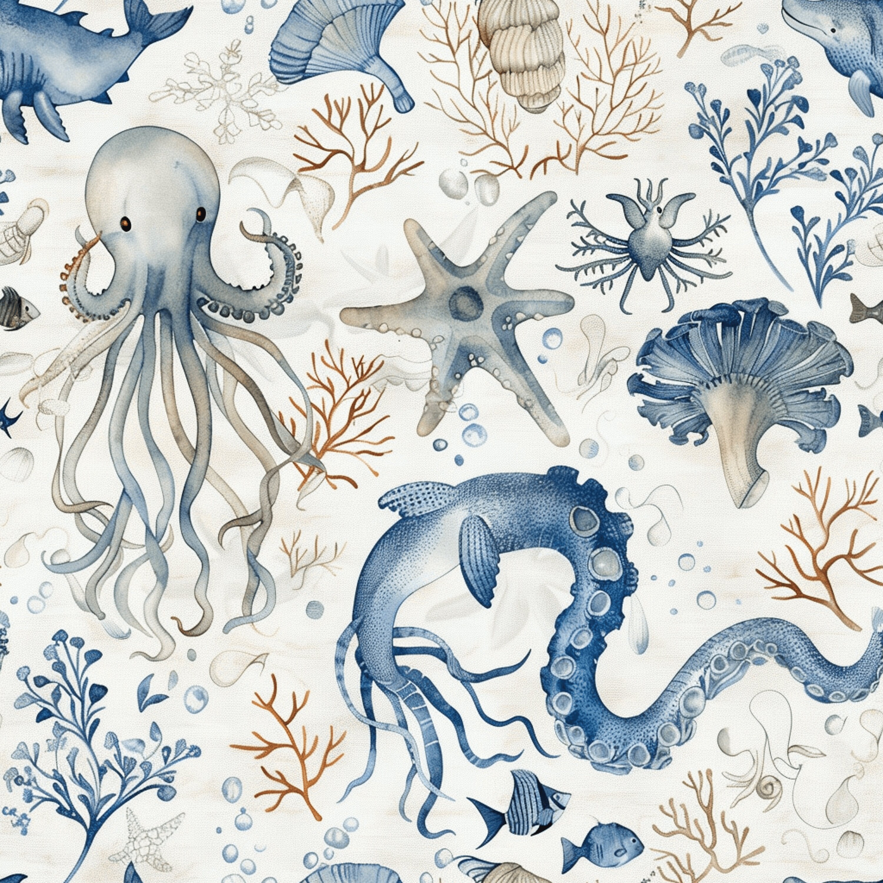 Sea Life Digital Paper – William Morris Watercolor Patterns (12x12in ...