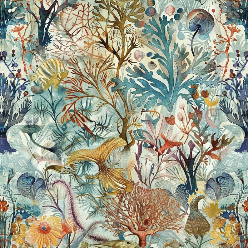 Sea Life Digital Paper William Morris Inspired- SEAMLESS - Translucent ...