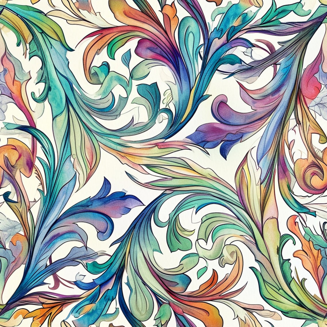 Digital Paper Translucent Watercolor - SEAMLESS - Art Nouveau Botanical ...