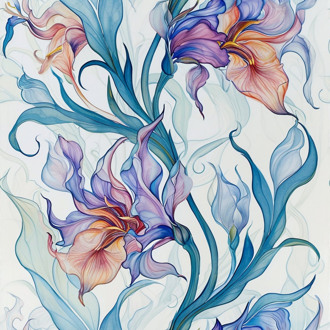 Digital Paper Translucent Watercolor - SEAMLESS - Art Nouveau Botanical ...