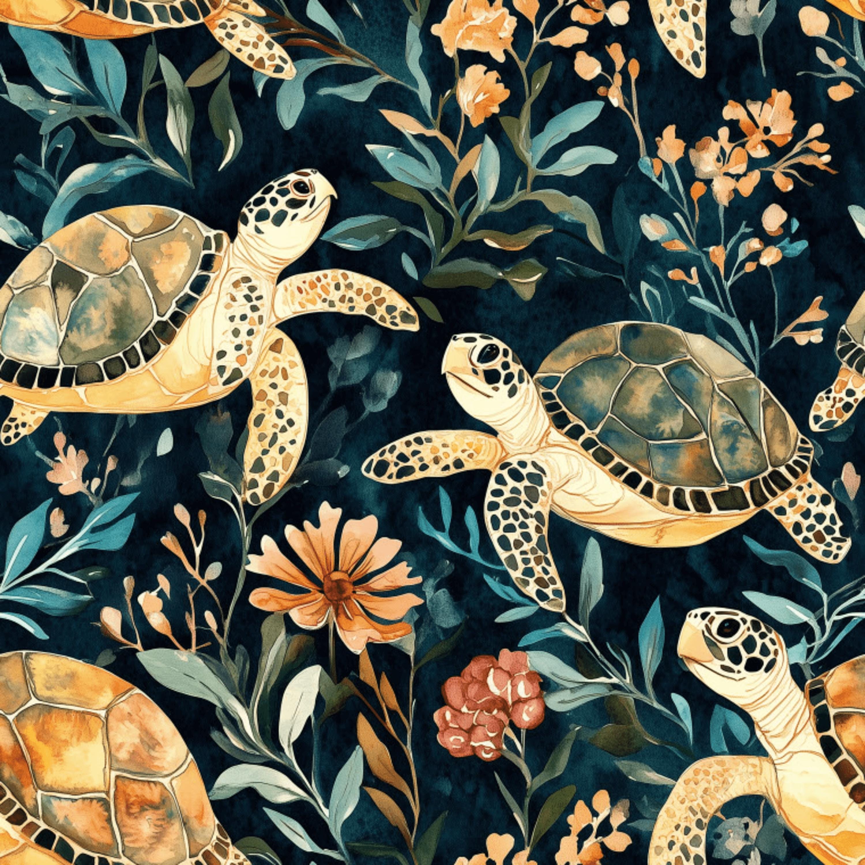 Sea Turtles, William Morris Inspired- SEAMLESS - Watercolor Patterns ...