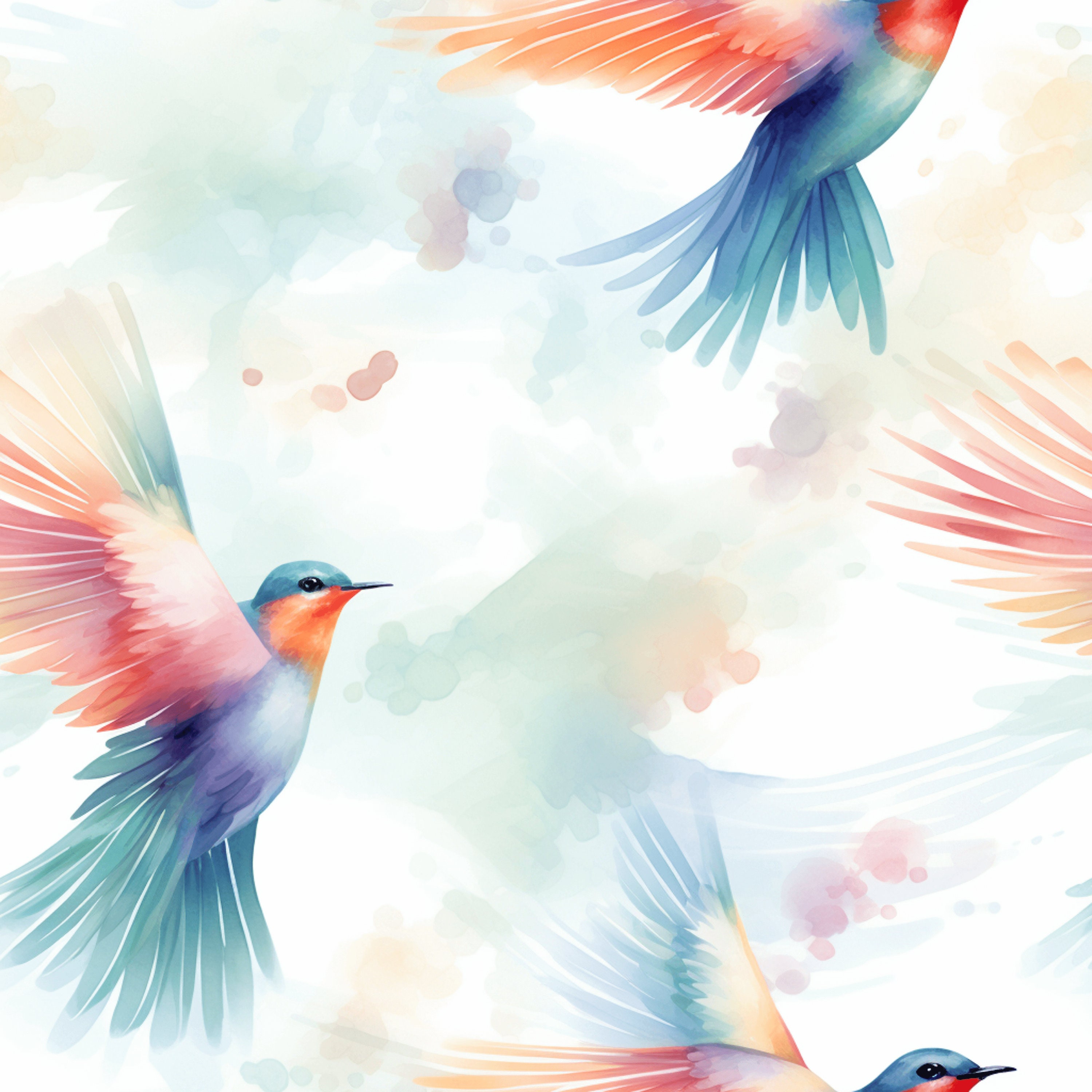 Nature Patterns, Wild Birds, Digital Paper Translucent Watercolor ...