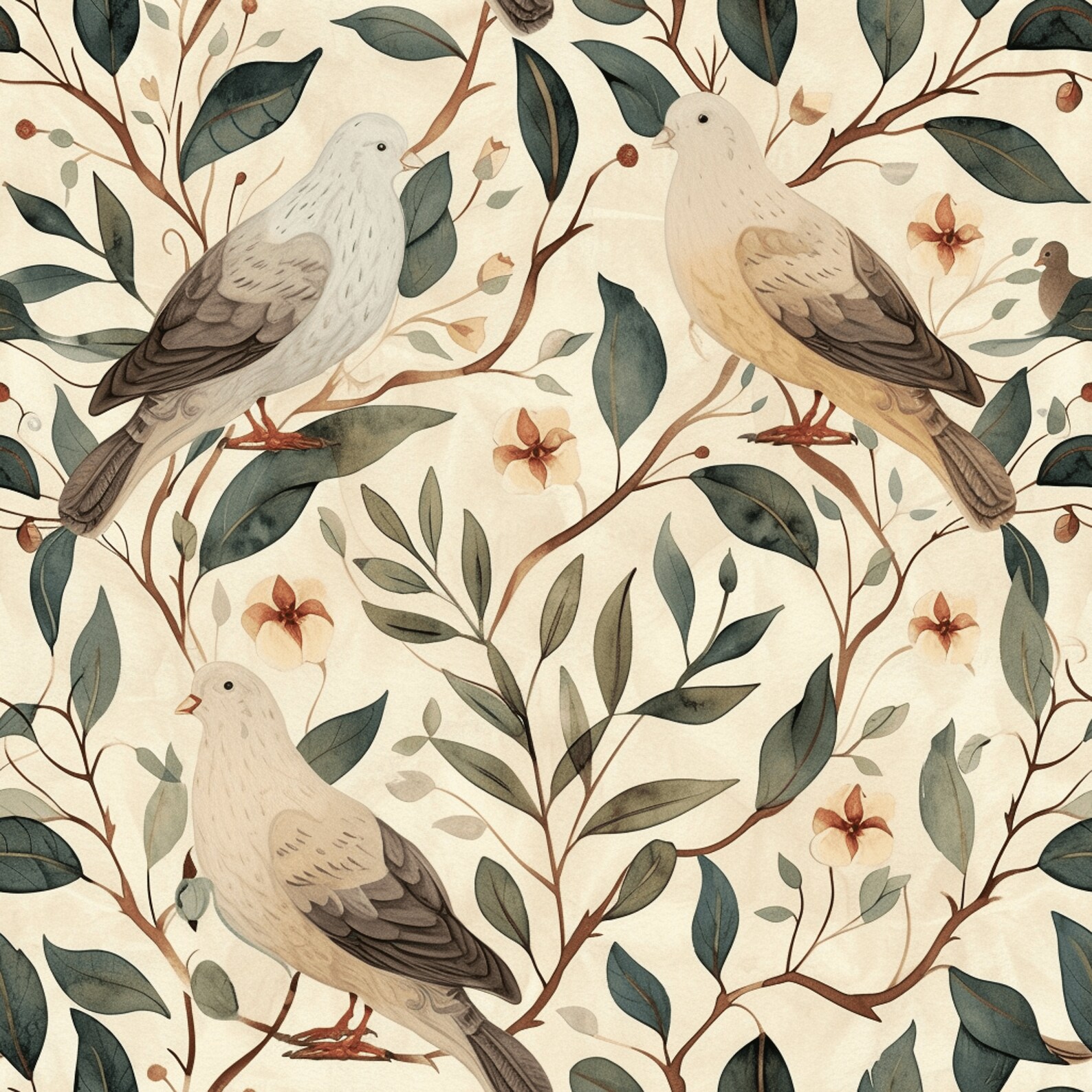 Seamless Nature Patterns, Wild Birds, Mourning Doves 2, Digital Paper ...