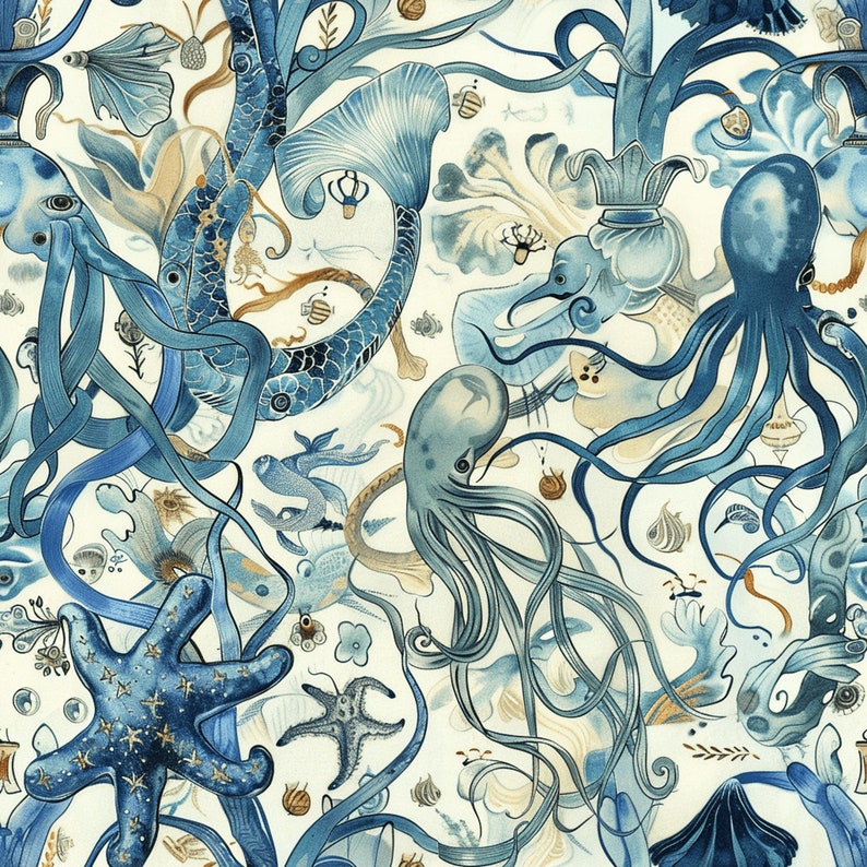 William Morris Sea Life Digital Paper – Seamless Watercolor Pattern ...