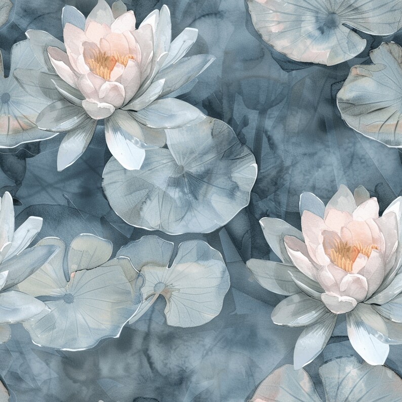 Floral Digital Paper Translucent Watercolor - SEAMLESS - Water Lily ...
