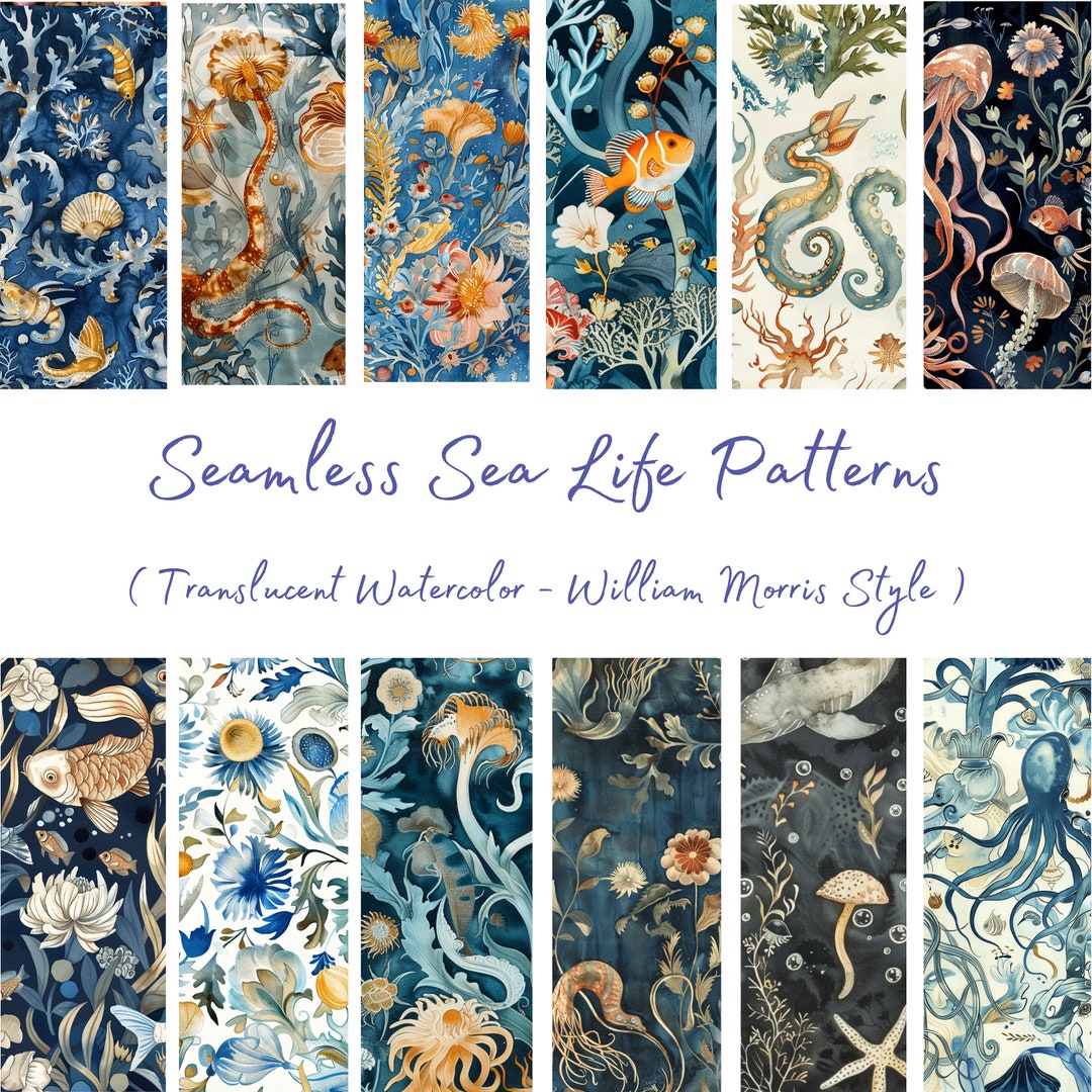 Sea Life Digital Paper William Morris Inspired- SEAMLESS - Translucent ...