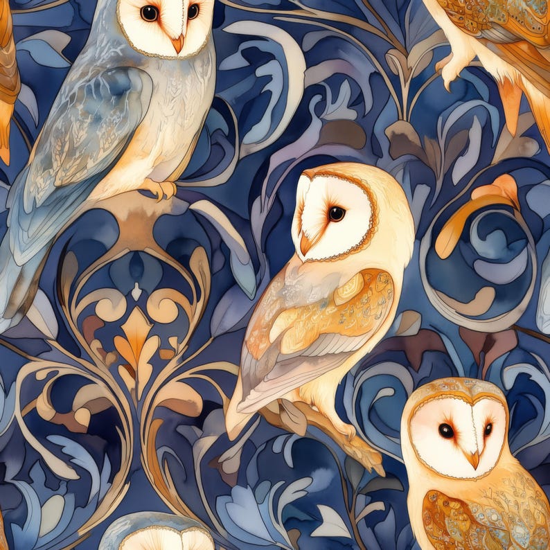 Nature Patterns, Wild Birds, Owls, Digital Paper Translucent Watercolor ...