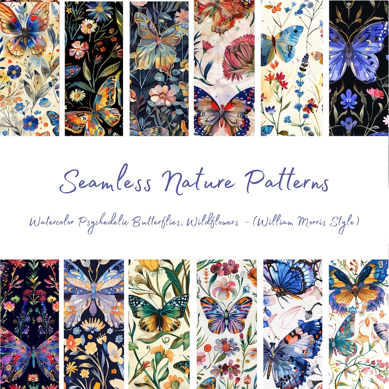 Psychedelic Butterfly Seamless Pattern, William Morris Style (digital ...