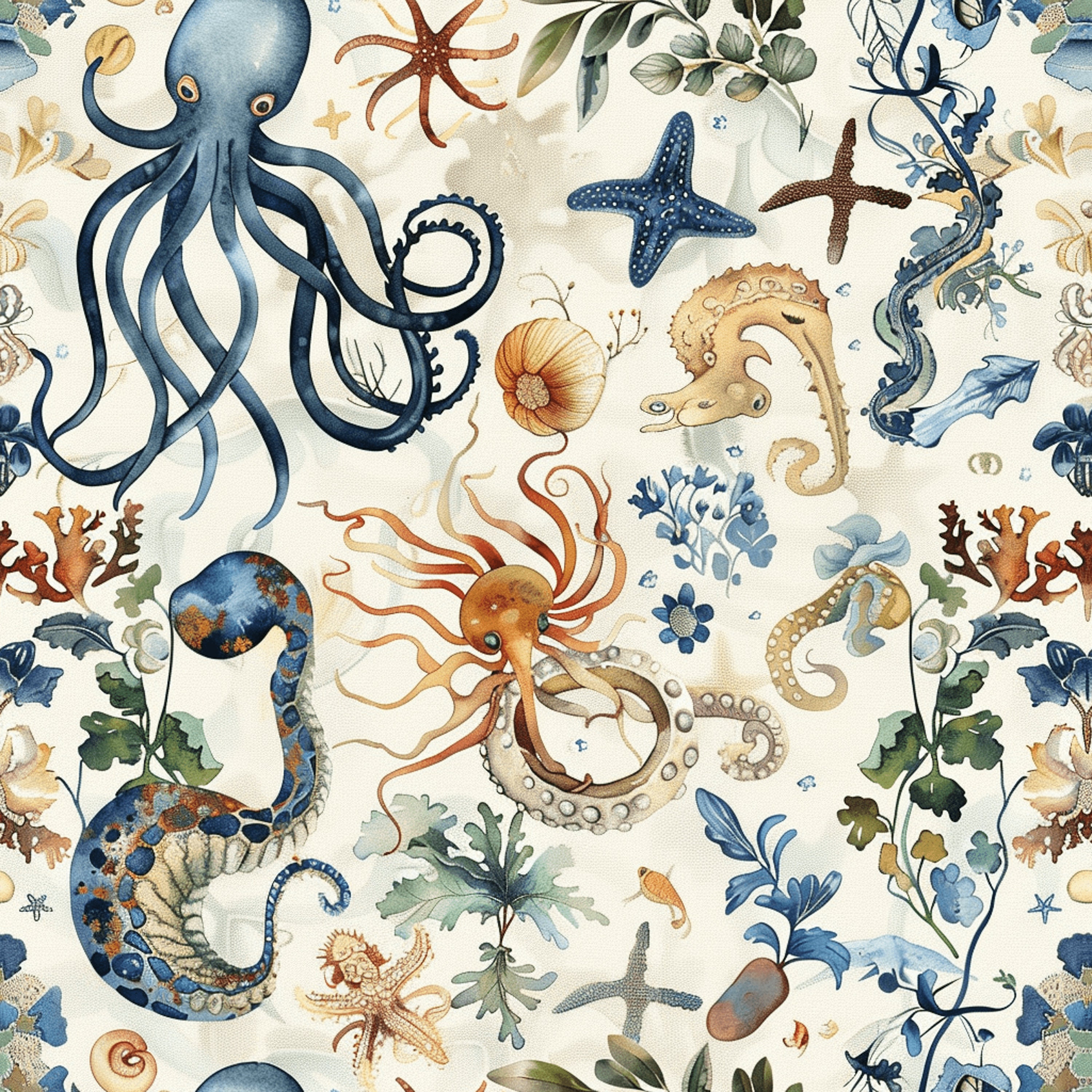 Sea Life Digital Paper William Morris Inspired SEAMLESS Translucent ...