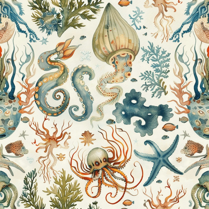 Sea Life Digital Paper William Morris Inspired- SEAMLESS - Translucent ...