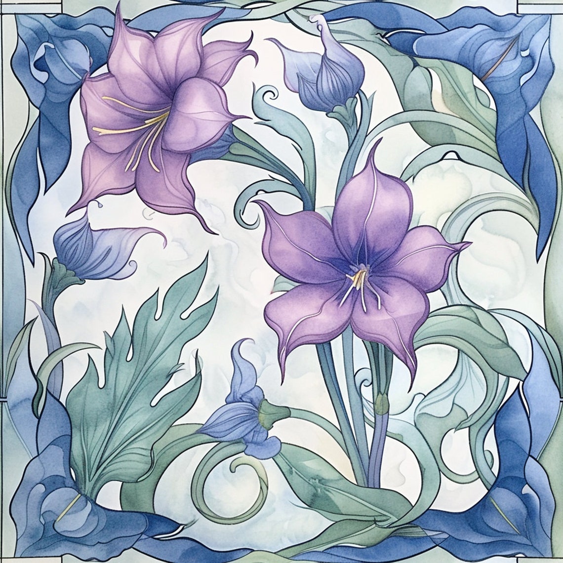 Digital Paper Translucent Watercolor - SEAMLESS - Art Nouveau Botanical ...