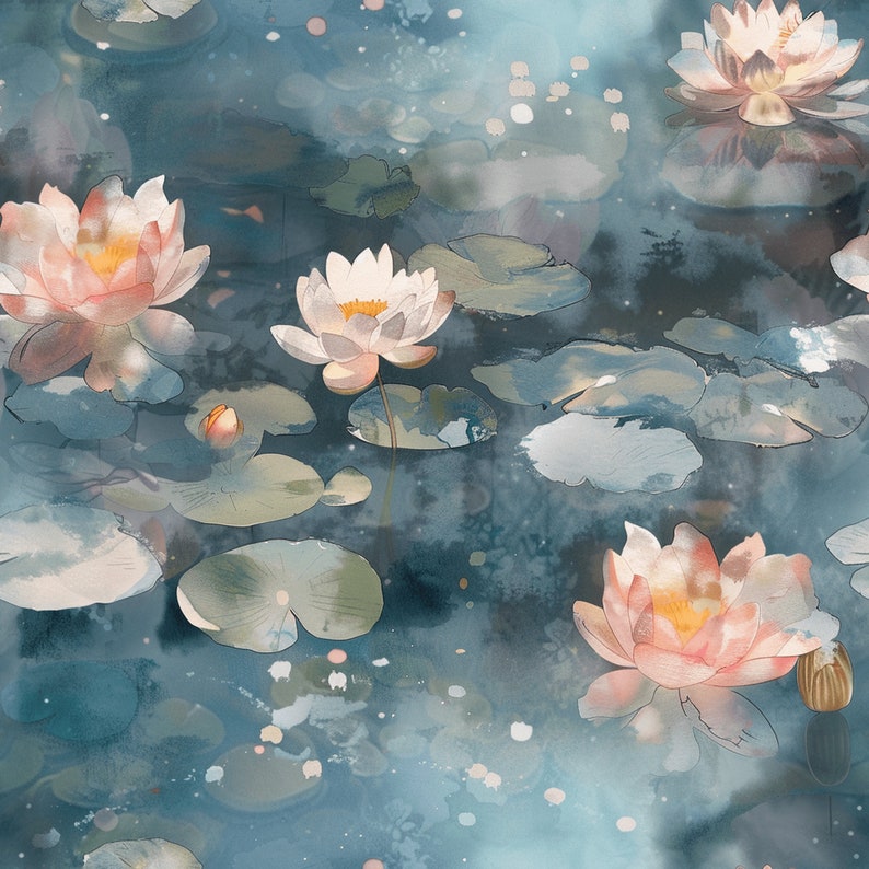 Floral Digital Paper Translucent Watercolor - SEAMLESS - Water Lily ...