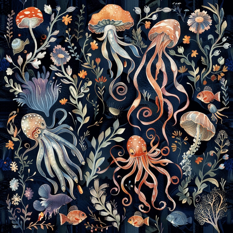Sea Life Digital Paper William Morris Inspired- SEAMLESS - Translucent ...