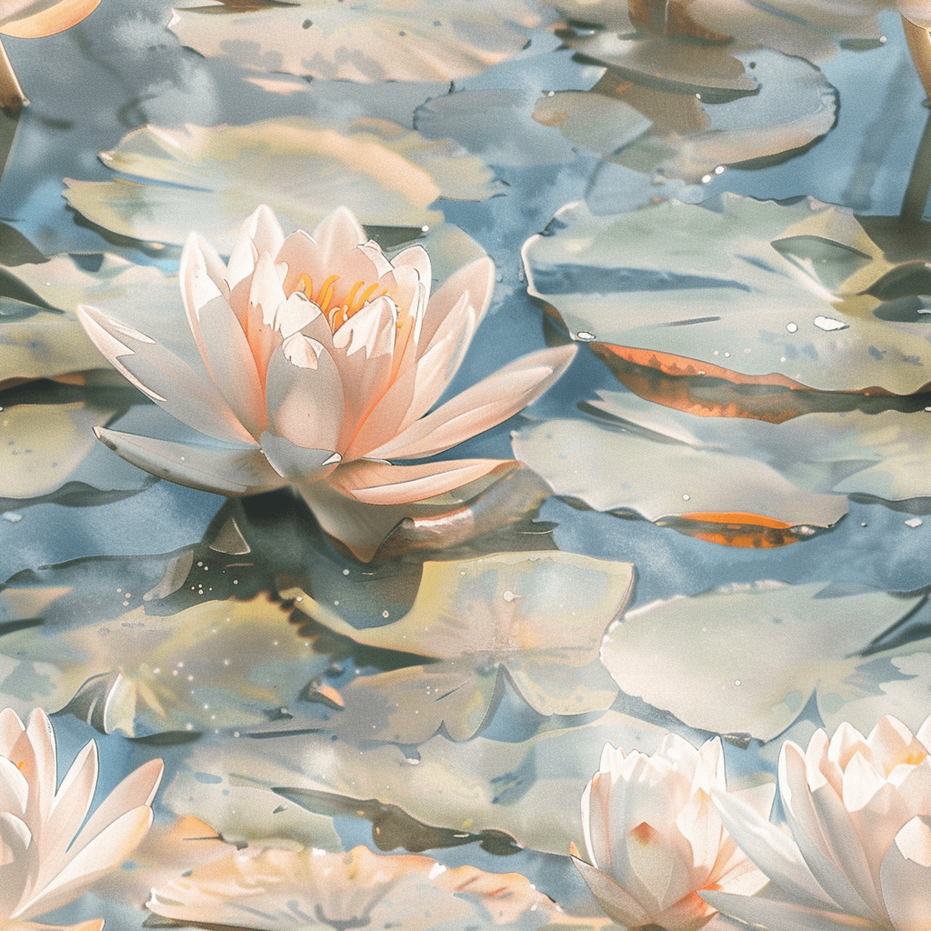 Floral Digital Paper Translucent Watercolor - SEAMLESS - Water Lily ...