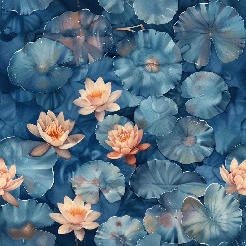 Floral Digital Paper Translucent Watercolor - SEAMLESS - Water Lily ...