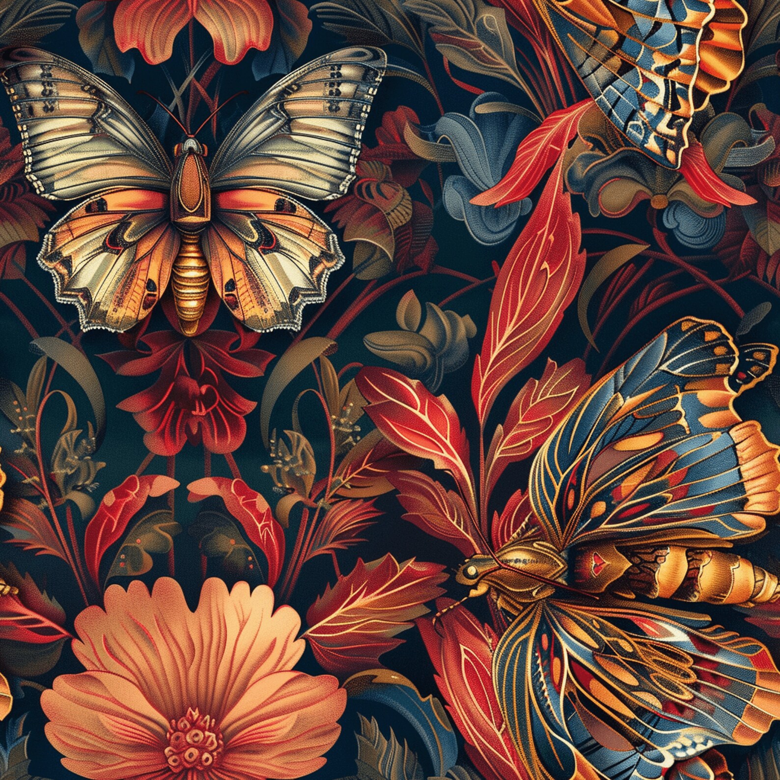 Psychedelic Butterfly Seamless Pattern, William Morris Style (digital ...