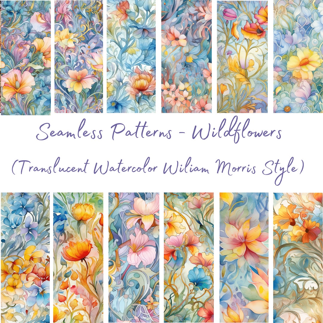 Floral Wildflowers Digital Paper Translucent Watercolor William Morris ...