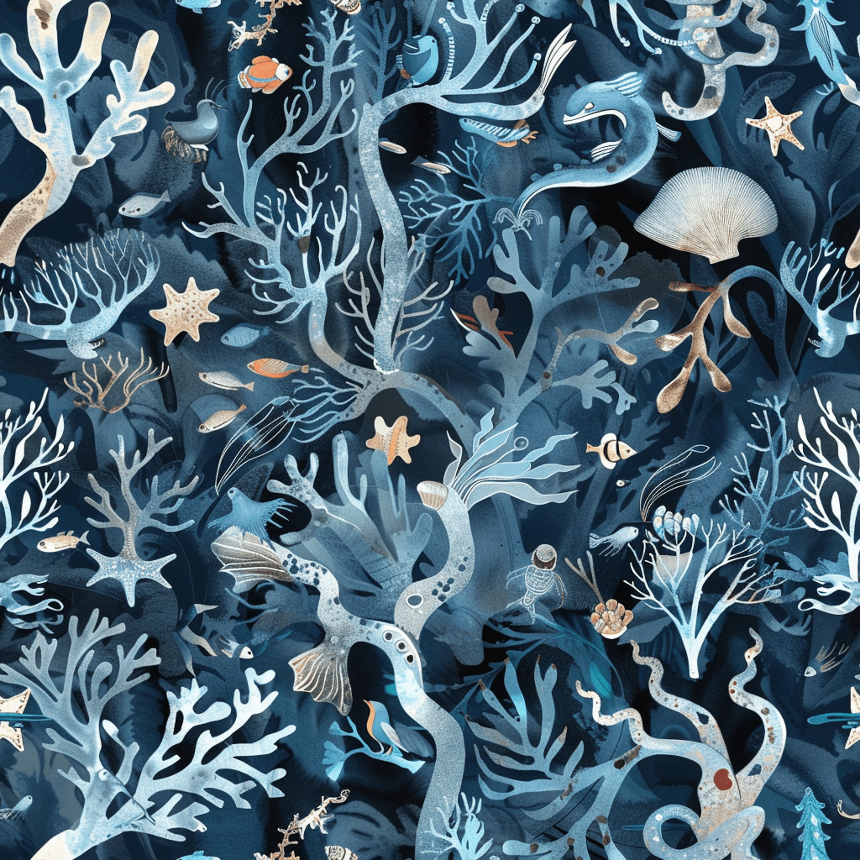 Sea Life Digital Paper William Morris Inspired SEAMLESS Translucent ...