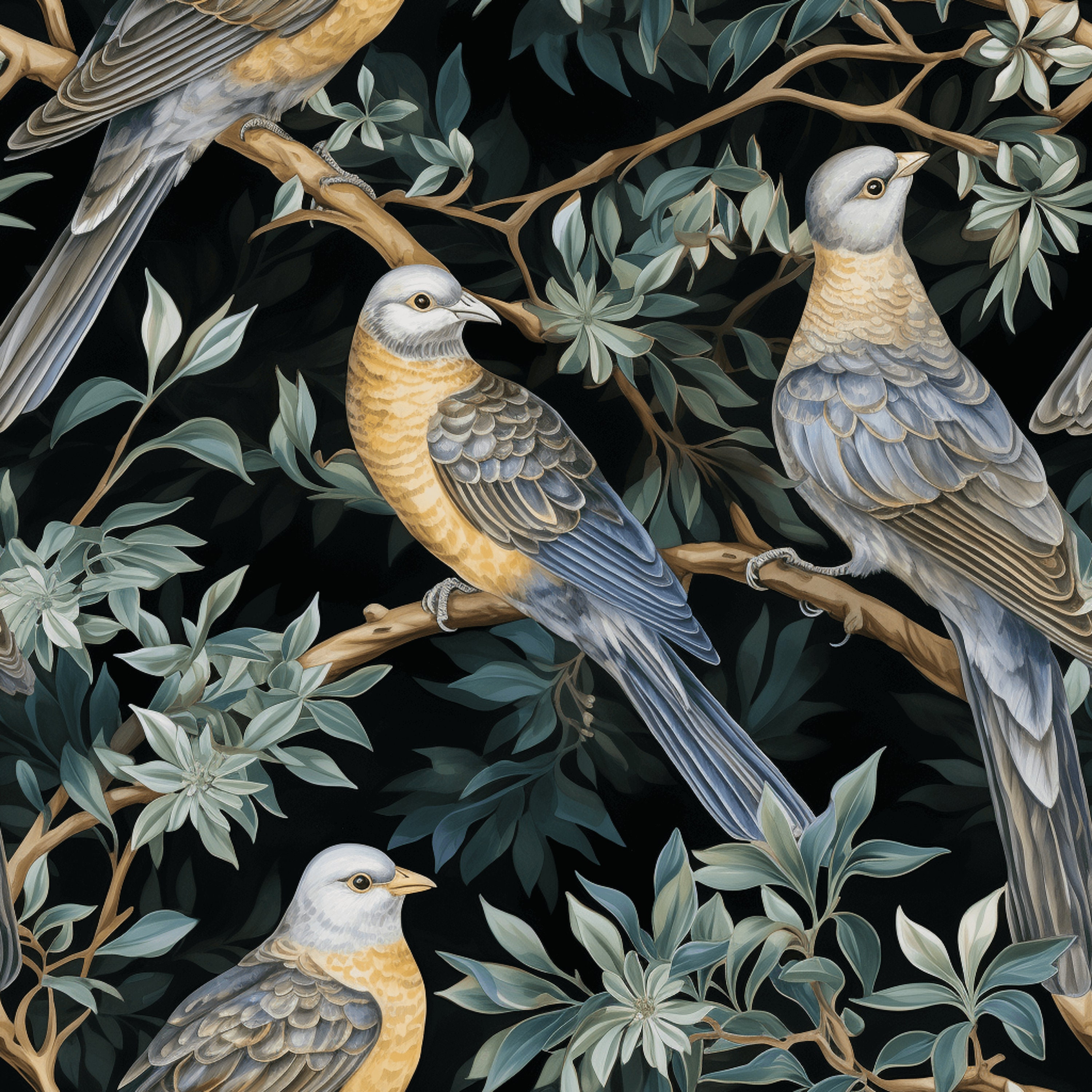 Seamless Nature Patterns, Wild Birds, Mourning Doves, Digital Paper ...