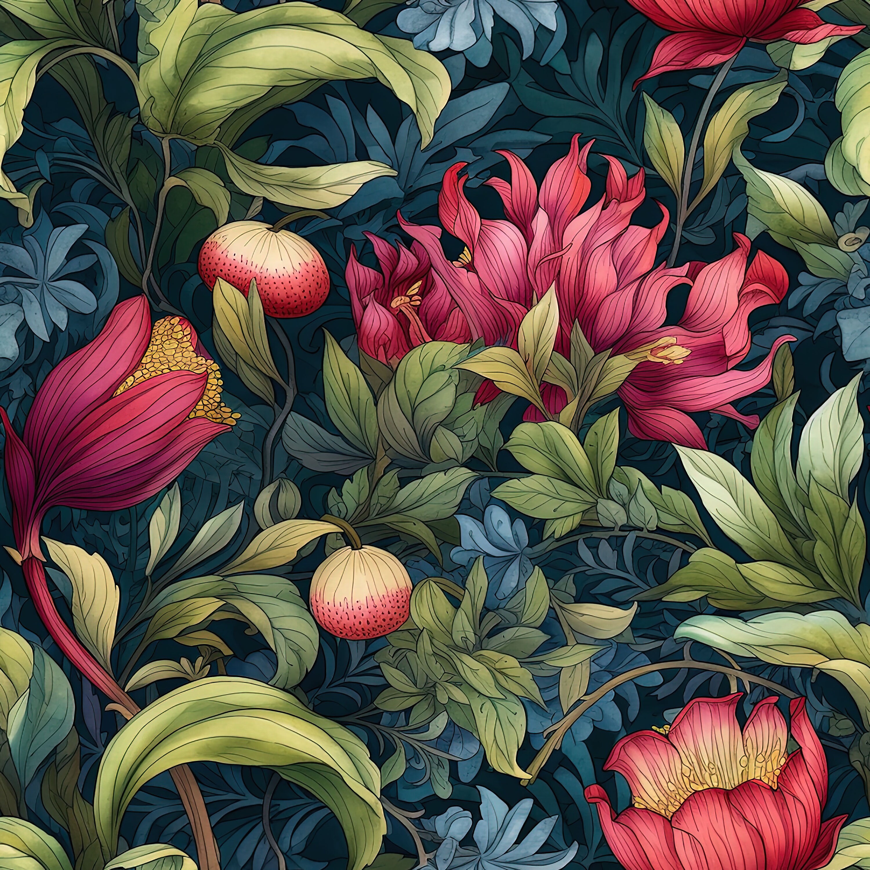 Floral Digital Paper William Morris Inspired SEAMLESS Watercolor Flower ...