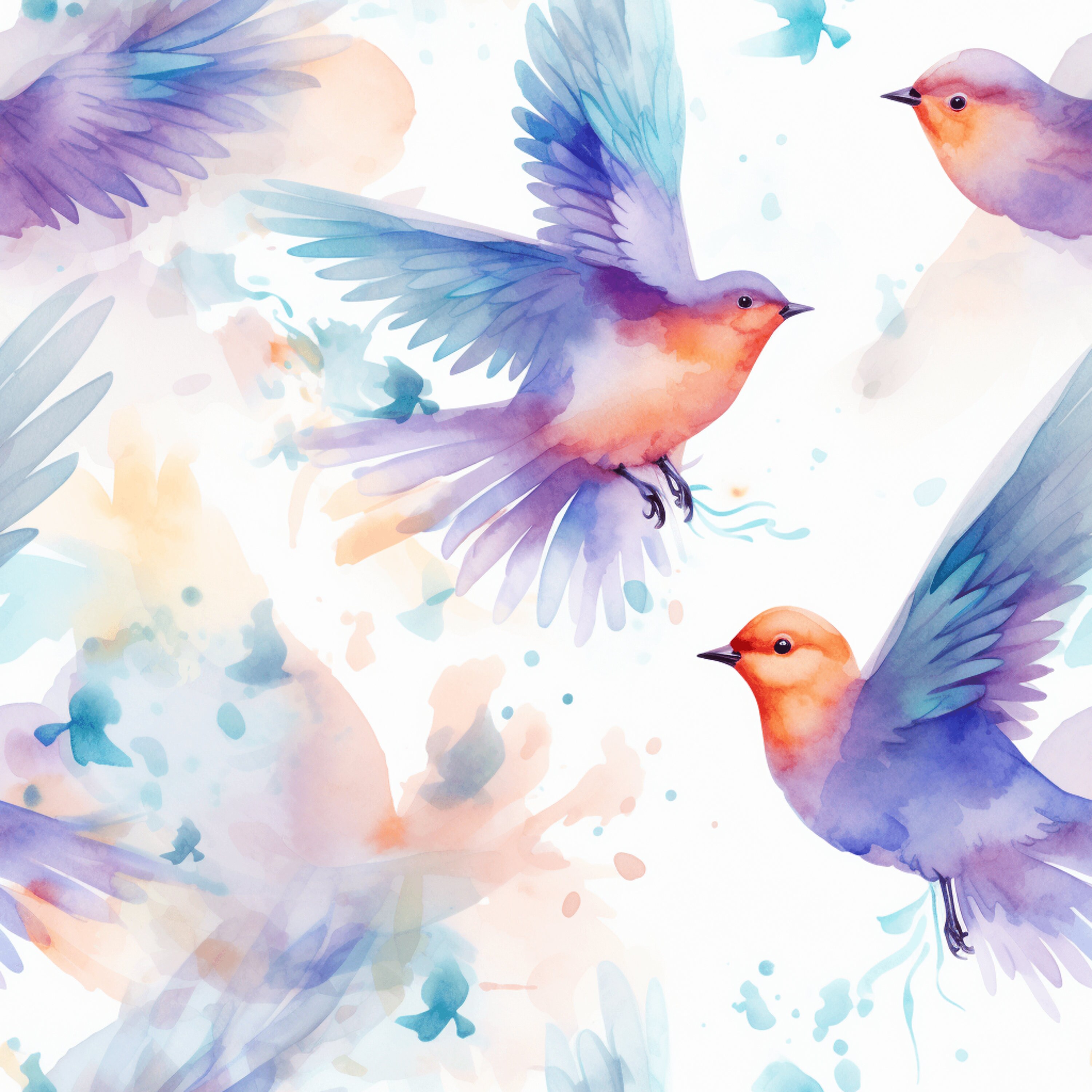 Wild Birds Digital Paper, Translucent Watercolor, Seamless Patterns ...