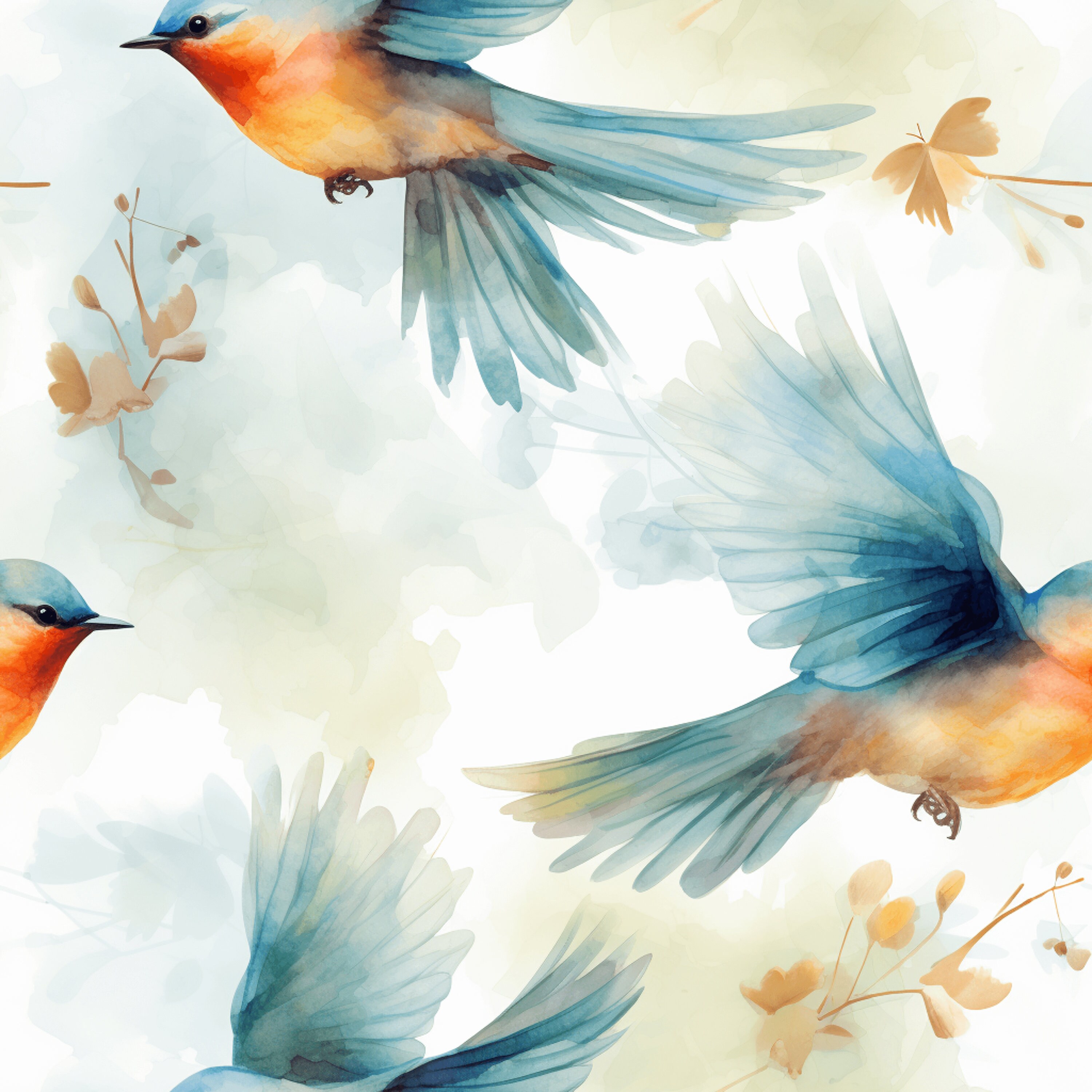 Wild Birds Digital Paper, Translucent Watercolor, Seamless Patterns ...