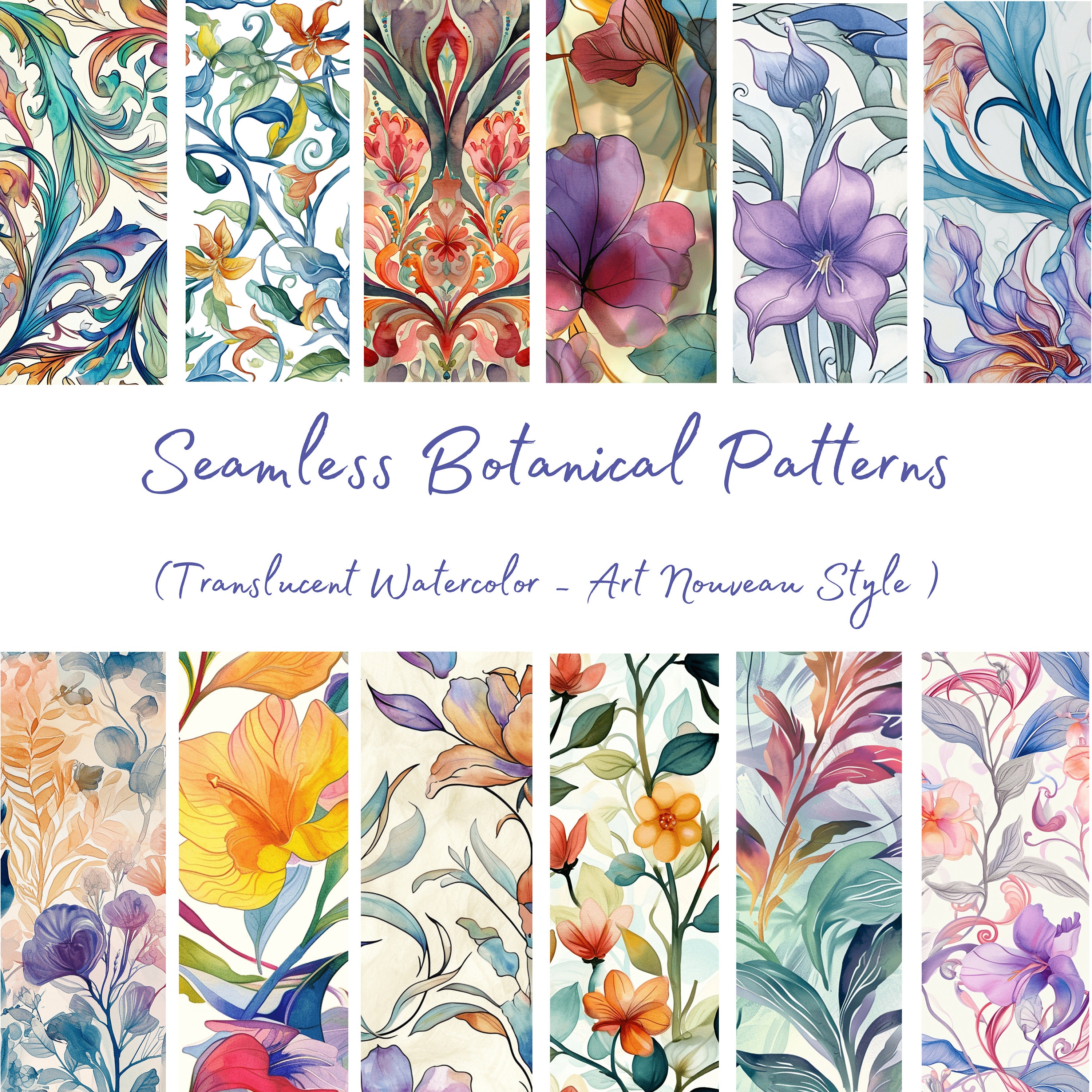 Digital Paper Translucent Watercolor - SEAMLESS - Art Nouveau Botanical ...