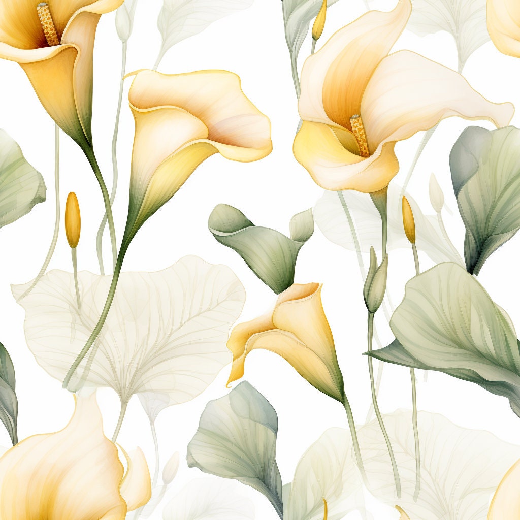 Floral Digital Paper Calla Lilies, SEAMLESS, Watercolor Flower Patterns ...