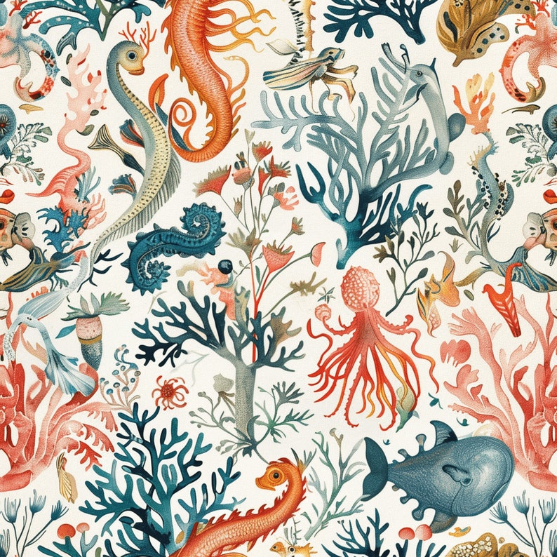Sea Life Digital Paper William Morris Inspired- SEAMLESS - Translucent ...