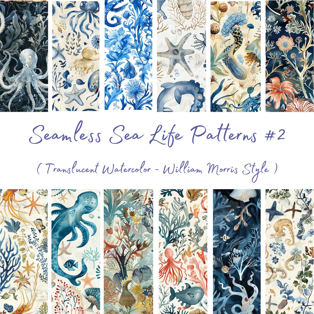 Sea Life Digital Paper William Morris Inspired- SEAMLESS - Translucent ...