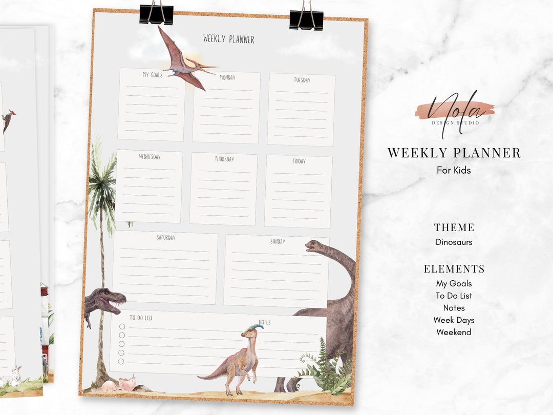 Dinosaurs Weekly Planner for Kids | Cute Children's Animal Calendar for ...