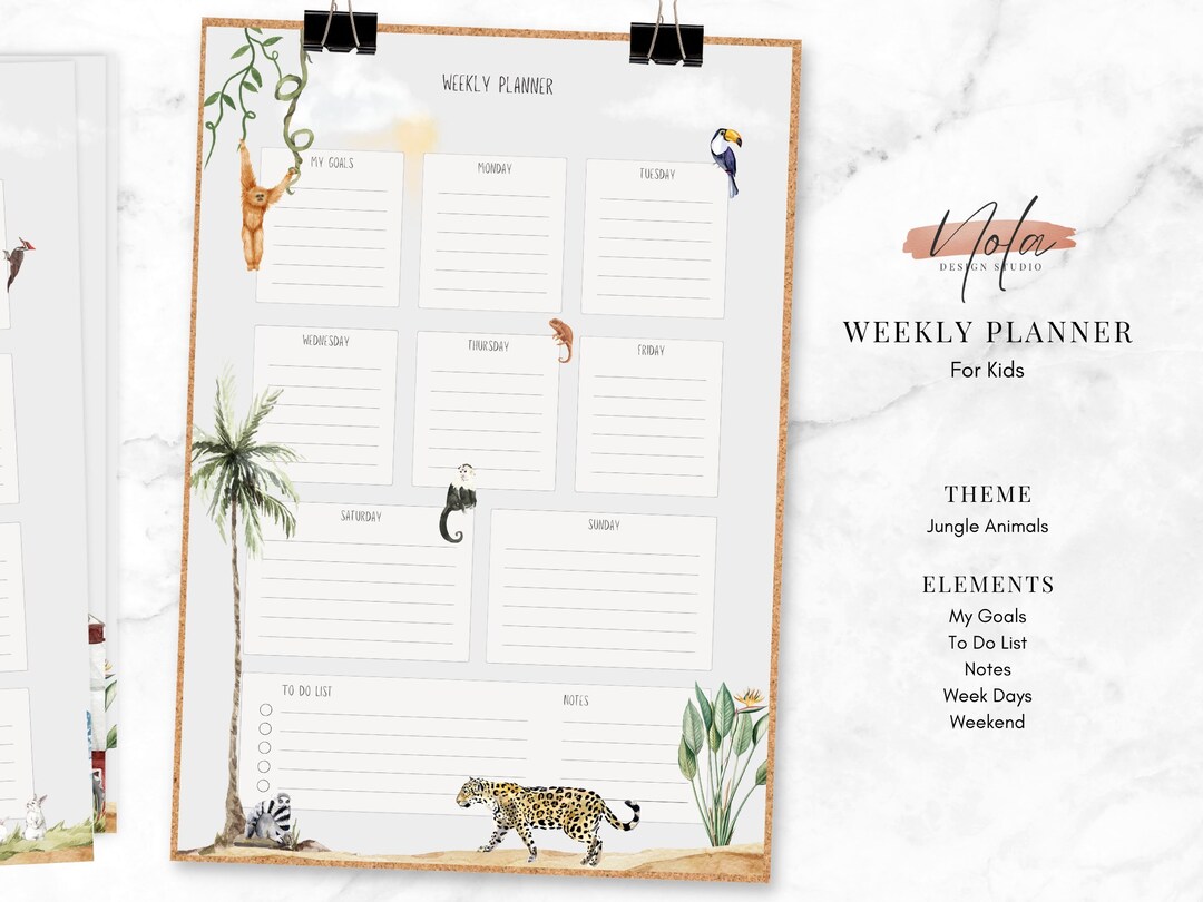 Jungle Animals Weekly Planner for Kids | Cute Children's Animal ...
