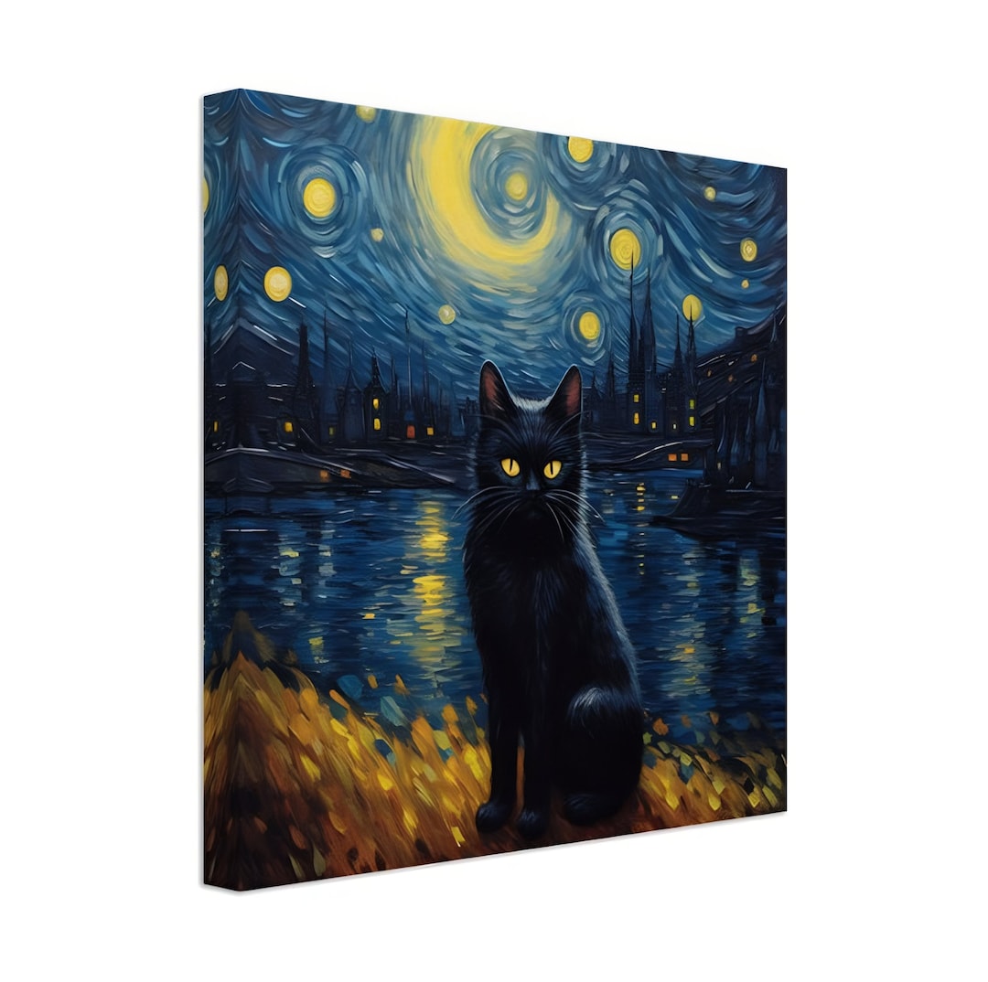 Katze in Sternennacht - Wandkunst auf Leinwand, Kunst und Tierliebe für Ihr Wohnzimmer, im Stil ...