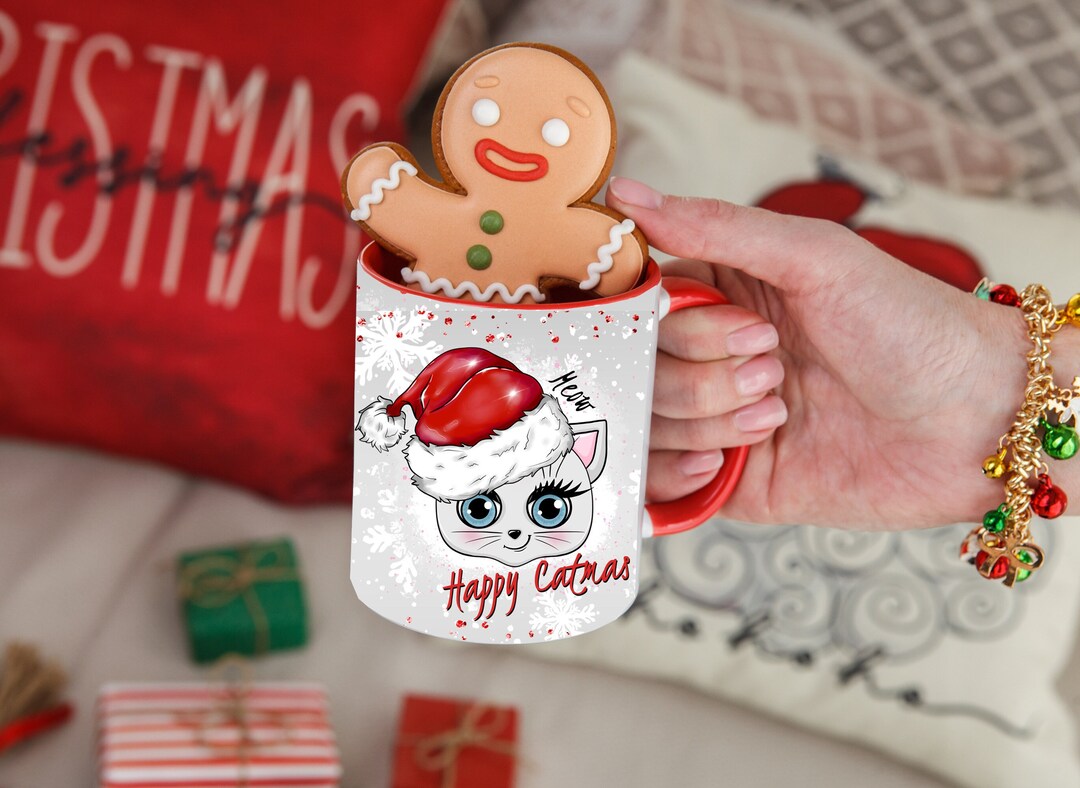 Happy Catmas Christmas Mug With Cute Cat in Santa Hat - Etsy