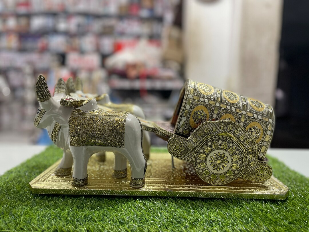 Vintage Meenakari Wooden Bullock Cart With Double Bull/ Wooden ...