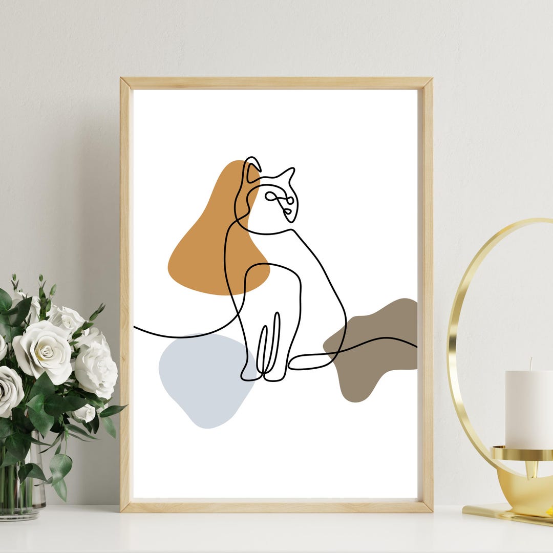 Minimalist Cat Line Art Print: Contemporary Home Decor - Etsy