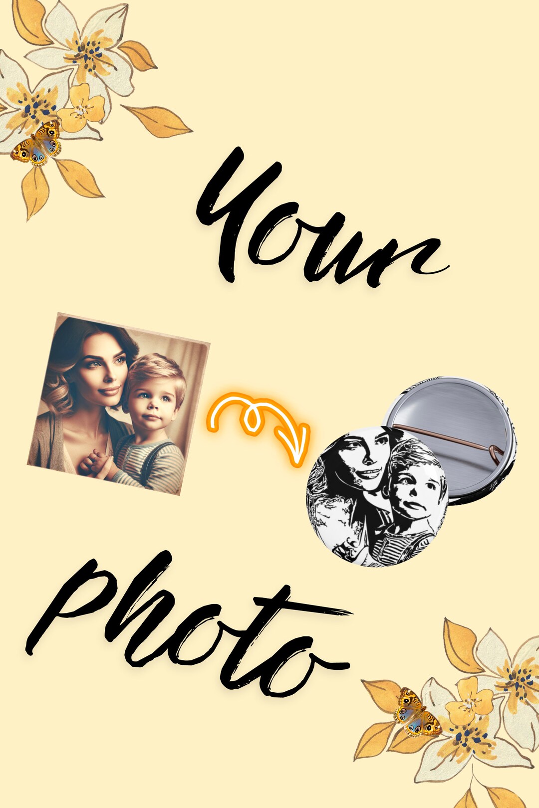 Personalized Photo Button Pin - Custom Image Badge, Great for Weddings ...