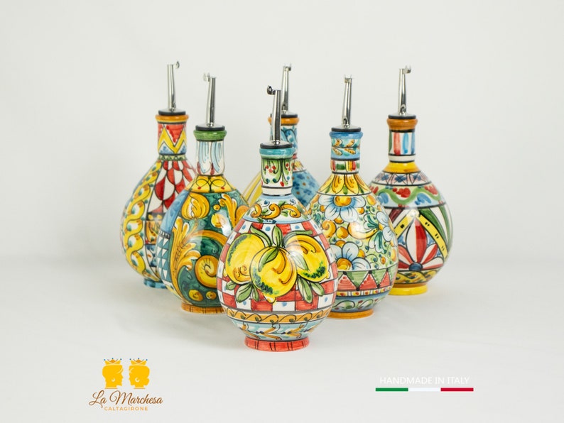 Caltagirone Ceramic Oil Cruet With Sicilian Decor, 20 Cm - Etsy