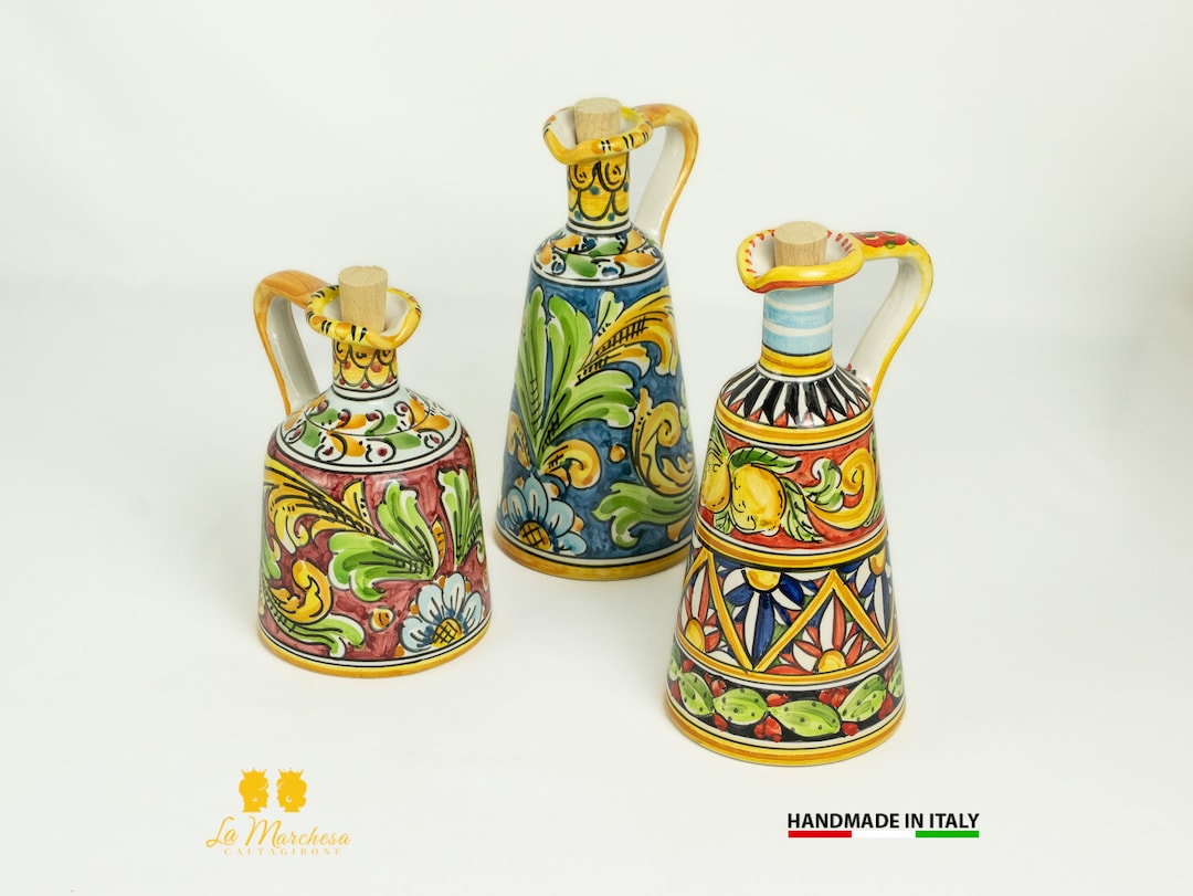 Decorated Caltagirone Ceramic Oil Cruet - Various Sizes and Decorations ...