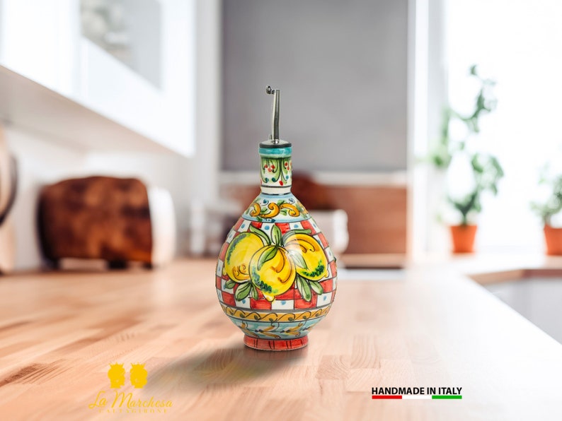 Caltagirone Ceramic Oil Cruet With Sicilian Decor, 20 Cm - Etsy