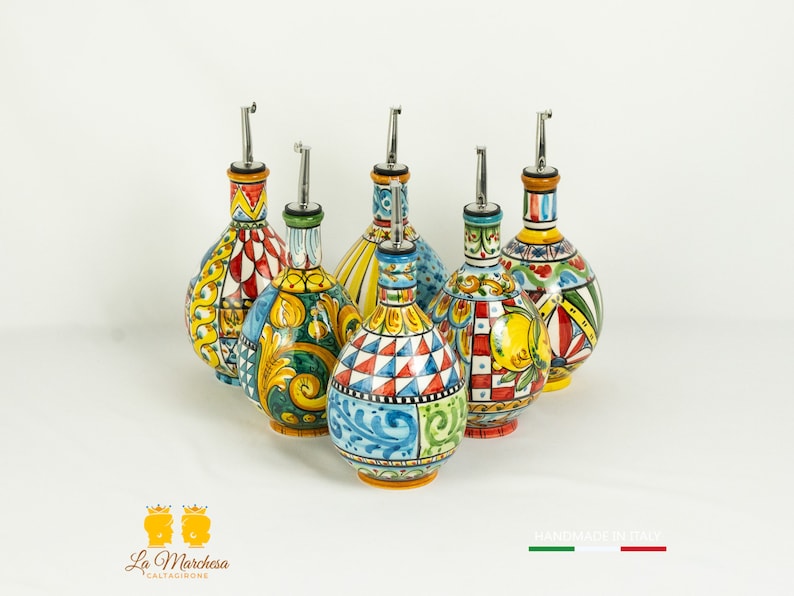 Caltagirone Ceramic Oil Cruet With Sicilian Decor, 20 Cm - Etsy
