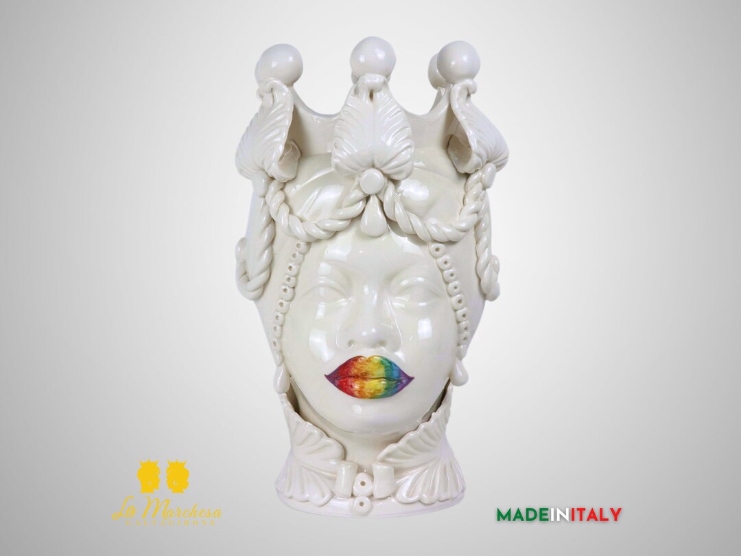 Moor's Head Woman Rainbow Lip in Caltagirone Ceramic 42 Cm - Etsy