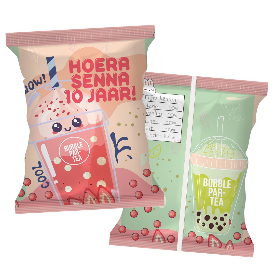 Bubble Tea Chips Bag Treat Label Birthday Party Ration Bag Chips ...