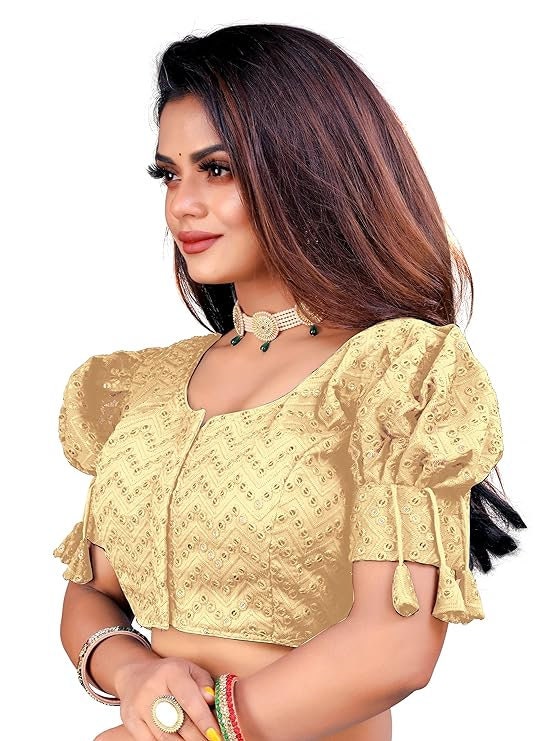 Beautiful Red Georgette Mirror and Thread Work Blouse in Round Neck ...