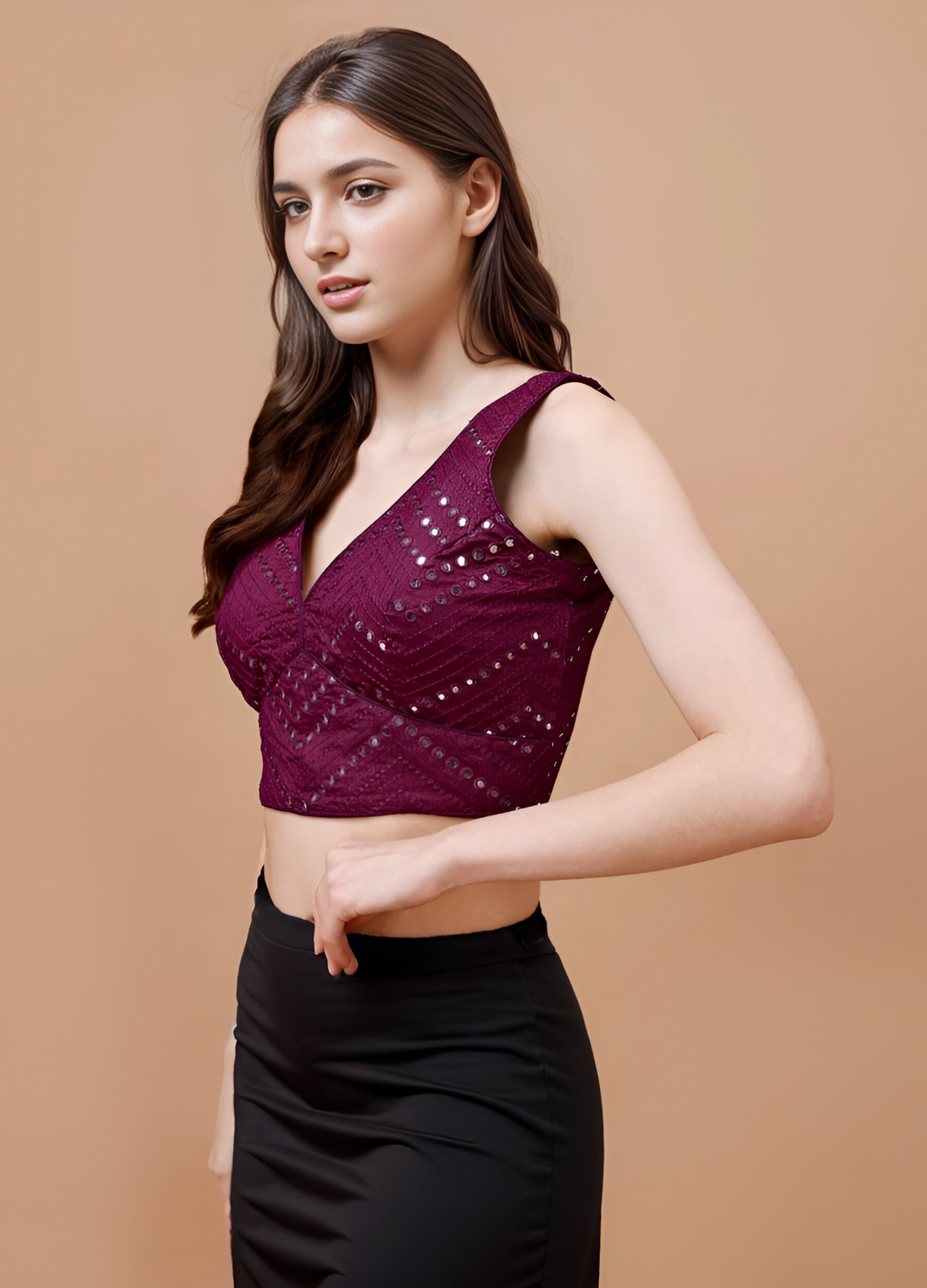 Beautiful Red Georgette Mirror and Thread Work Blouse in V Neck ...