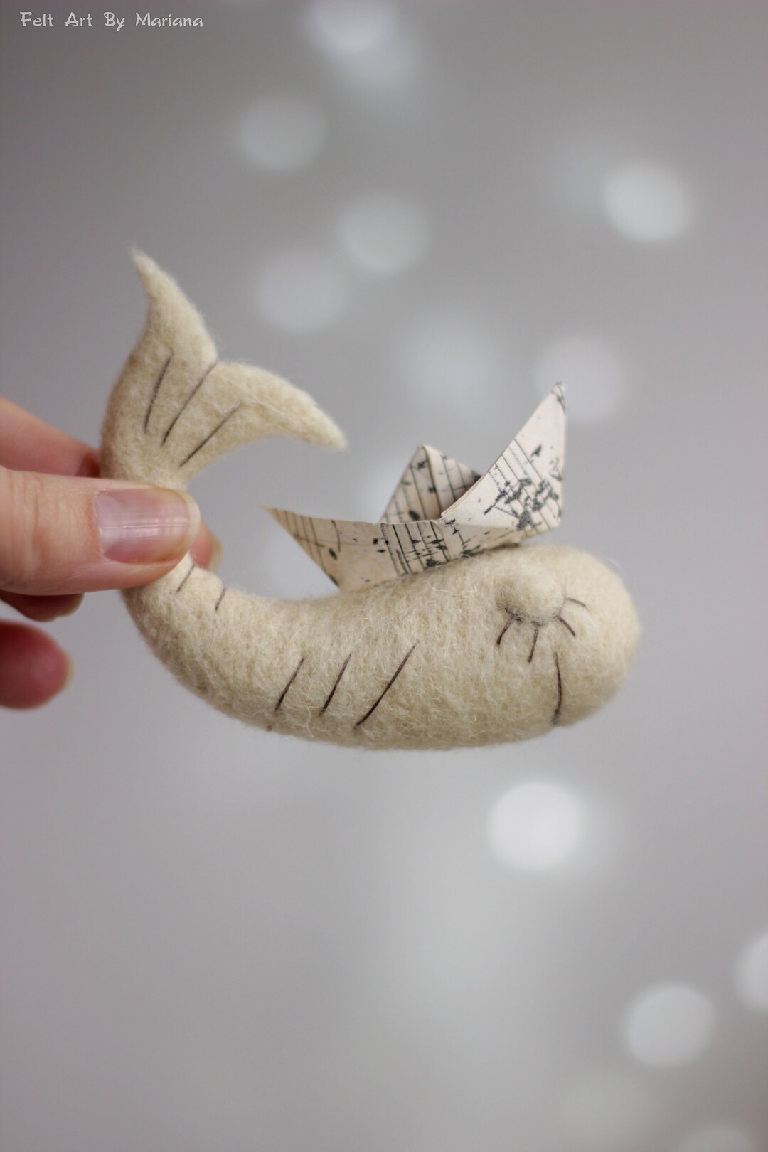 Needle Felted Whale With Origami Boat: Handmade Wool Animal - Etsy