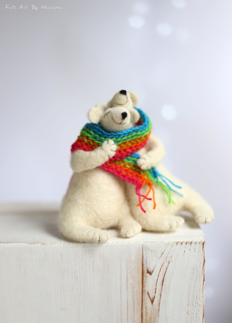 Needle Felted White Bears, Newly-weds Bears Family, Needle Felt Animals, Weeding Gift, Valentine ...