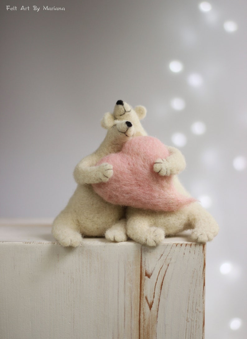 Needle Felted White Bears, Newly-weds Bears Family, Needle Felt Animals, Weeding Gift, Valentine ...