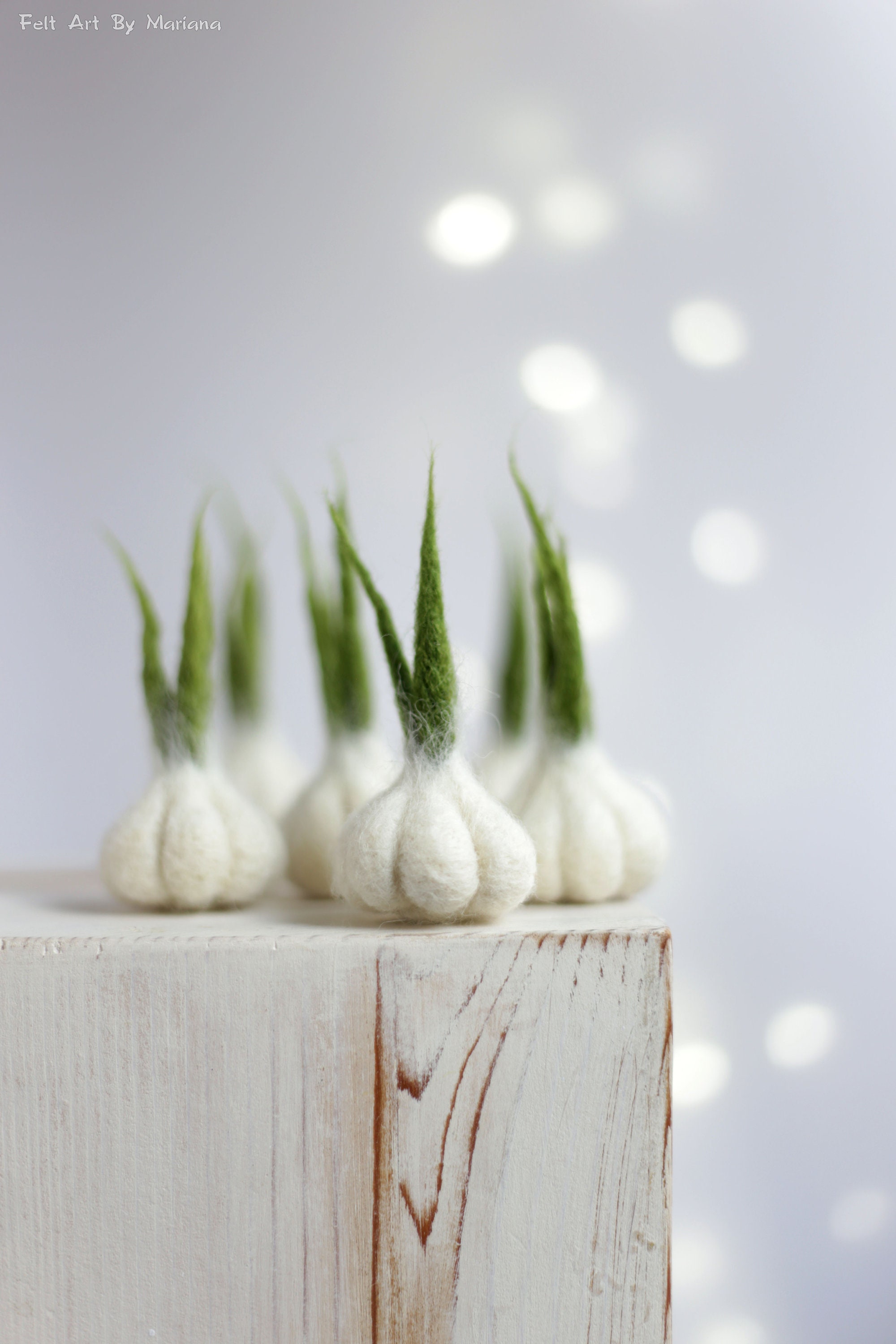 Needle Felted Garlic Set of Three, Easter Ornament, Summer Table Decor ...
